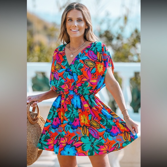 Cupshe | Dresses | Cupshevibrant Tropical Surplice Mini Dress | Poshmark